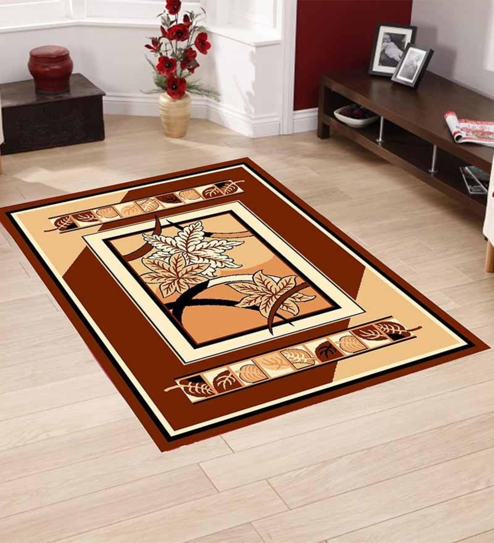 Buy Brown Polyester Floral 6 x 8 Feet Machine Made Carpet by PRESTO at ...