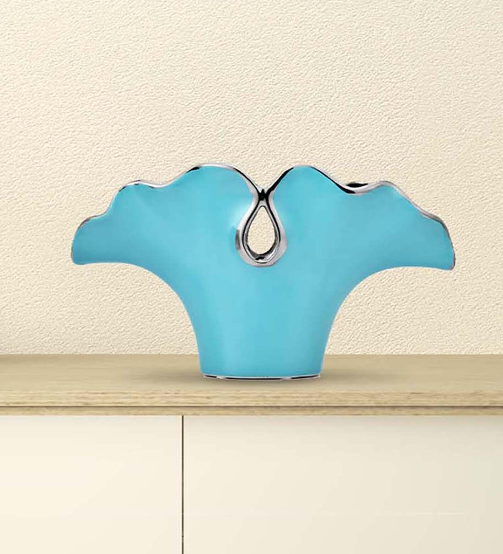 Buy Floral Waves Vase Seagreen & Silver by @home at 55% OFF by @home | Pepperfry