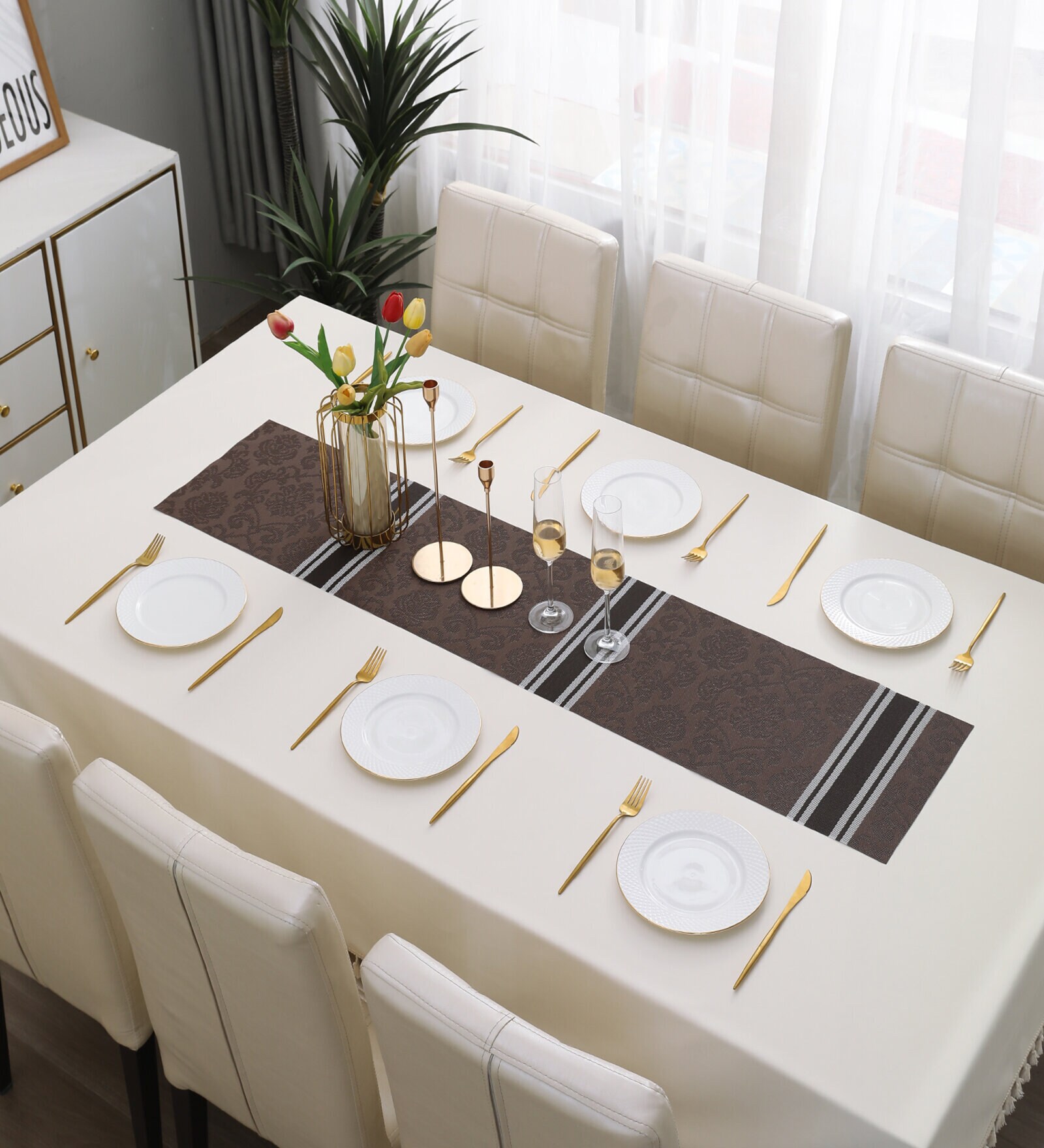 Buy Florals Brown (53 x12) PVC Table Runner at 33% OFF by HOKIPO ...