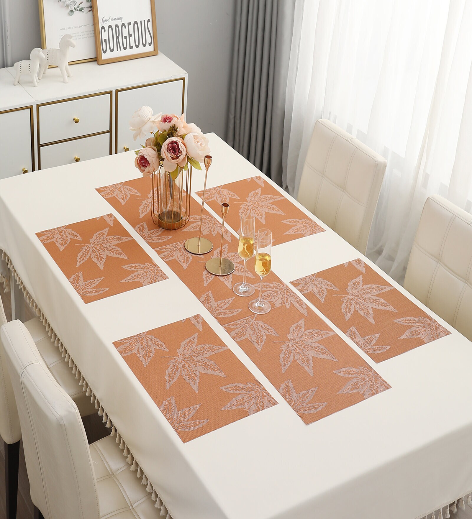 Buy Floral Orange (18 x12) PVC Table Linen (Set of 5) at 27% OFF by ...