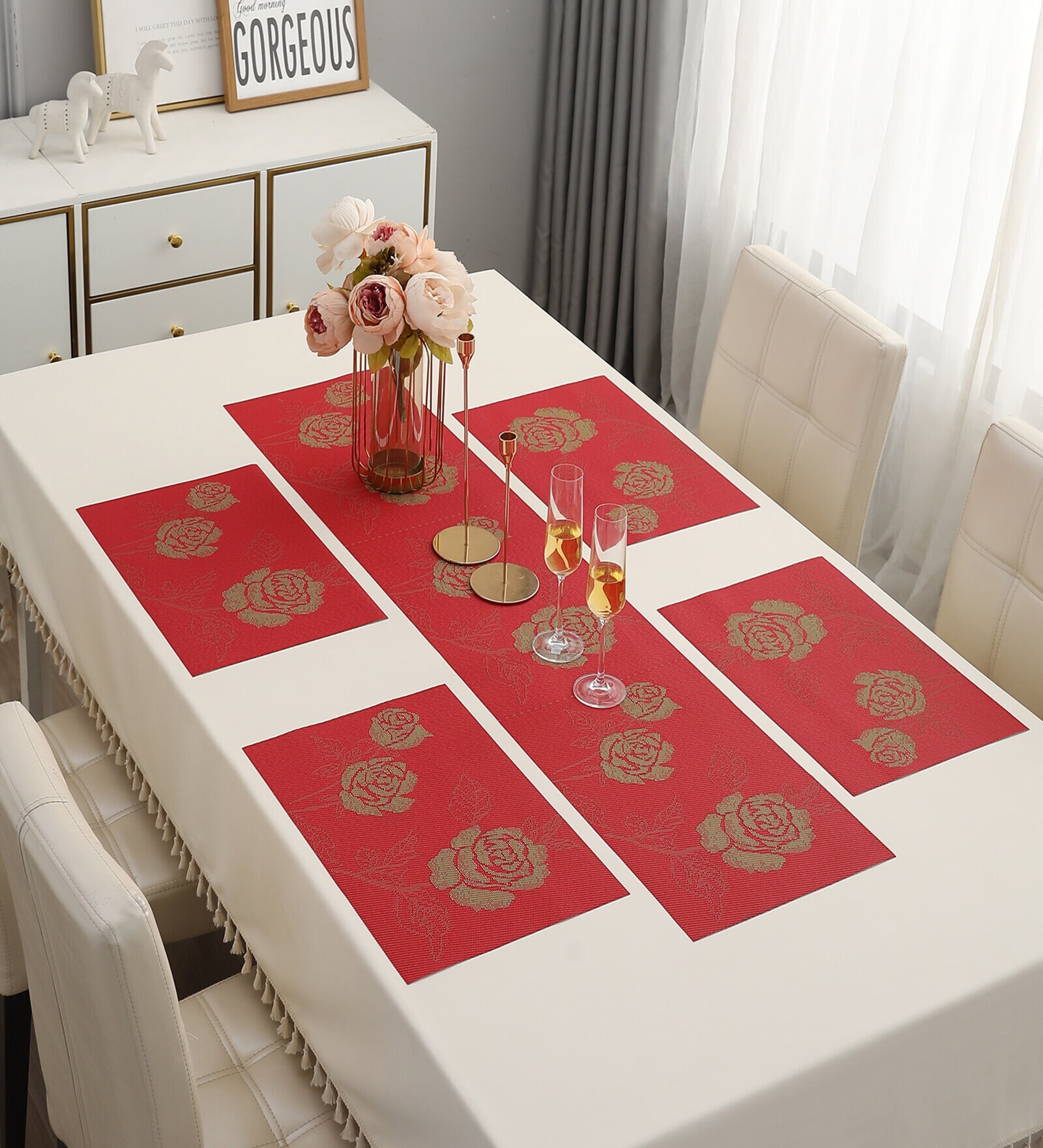 Buy Floral Red (18 x12) PVC Table Linen (Set of 5) at 26% OFF by HOKIPO ...