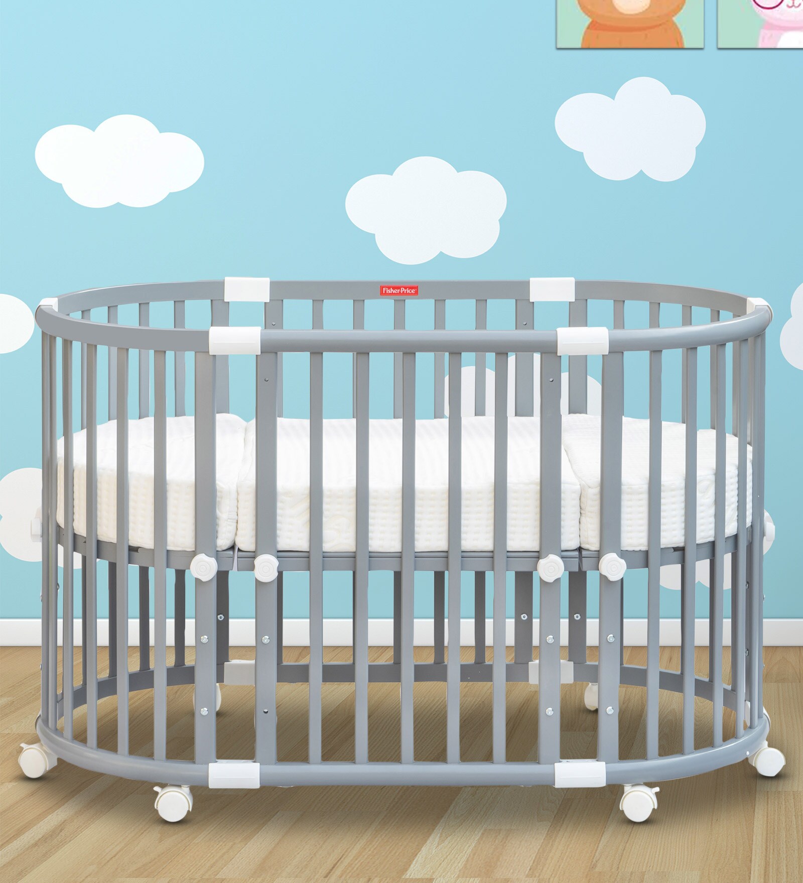 Buy Florence Modular Crib with Lockable Wheels in Grey Finish by Fisher ...