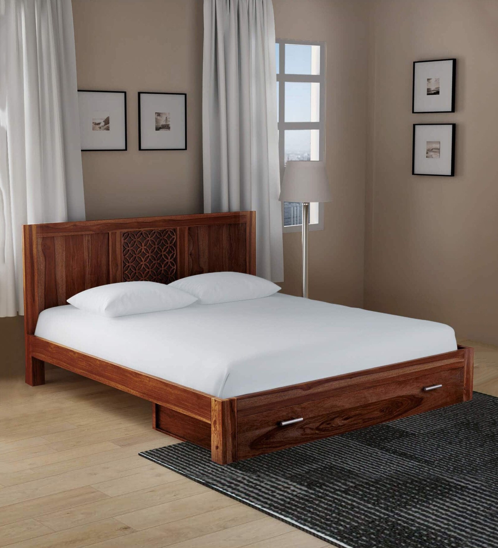 Buy Florito Sheesham Wood King Size Bed With Drawer Storage In ...