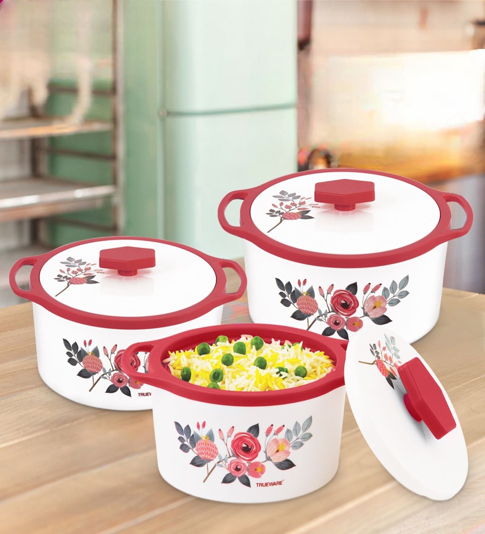 Buy Florra Pink Plastic & Steel Thermoware Casserole (Set of 3) at 56% ...
