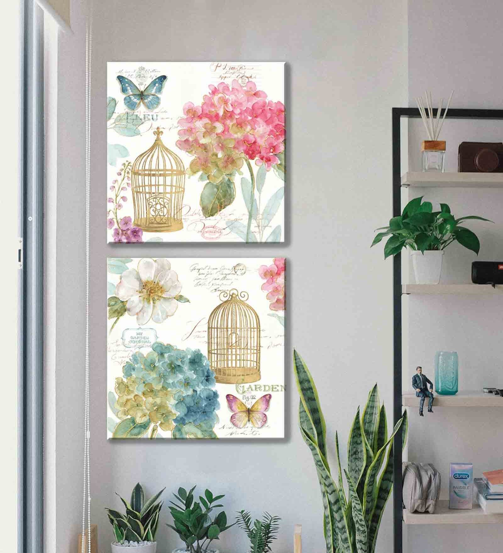 Buy Flower Blossom Multicolour Synthetic Wood Framed Canvas Art Print ...