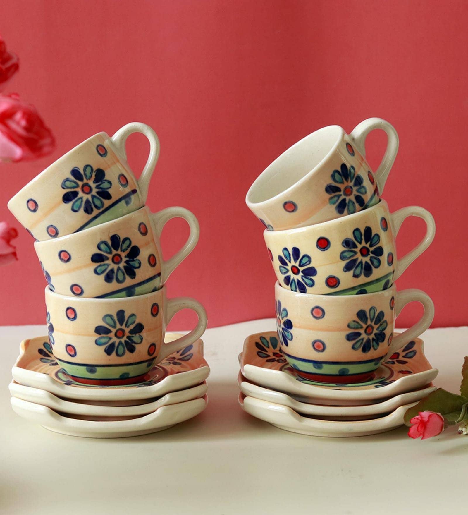 Buy Flower Petals 150Ml Multicolor Ceramic Tea Cup & Saucer Set at 46% ...