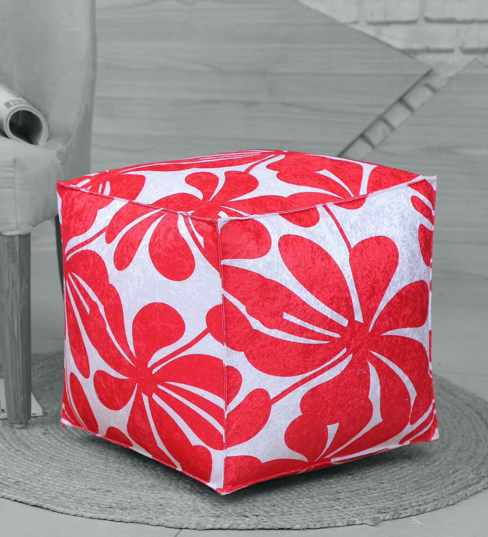 Buy Flower Pouffe in Red Colour at 71% OFF by Sheen decor | Pepperfry