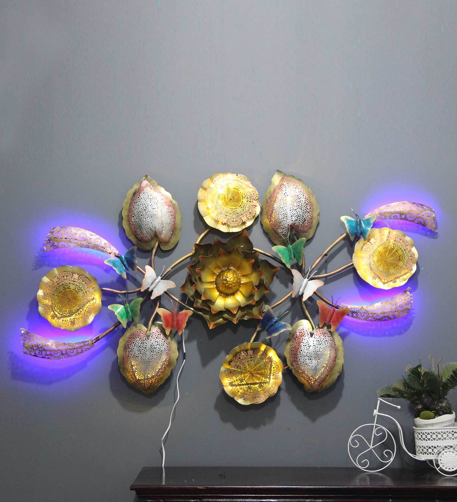 Buy Iron Abstract Wall Art With LED In Multicolour By Malik Design at ...