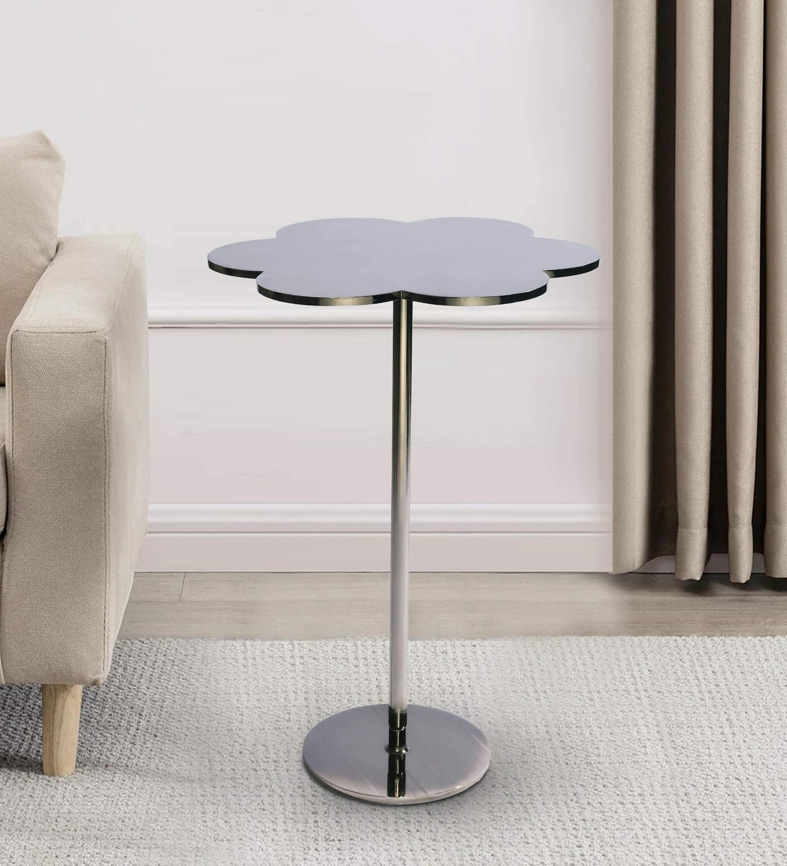Buy Flower Solid Wood Side Table in Grey Finish by Artisanal Abode ...