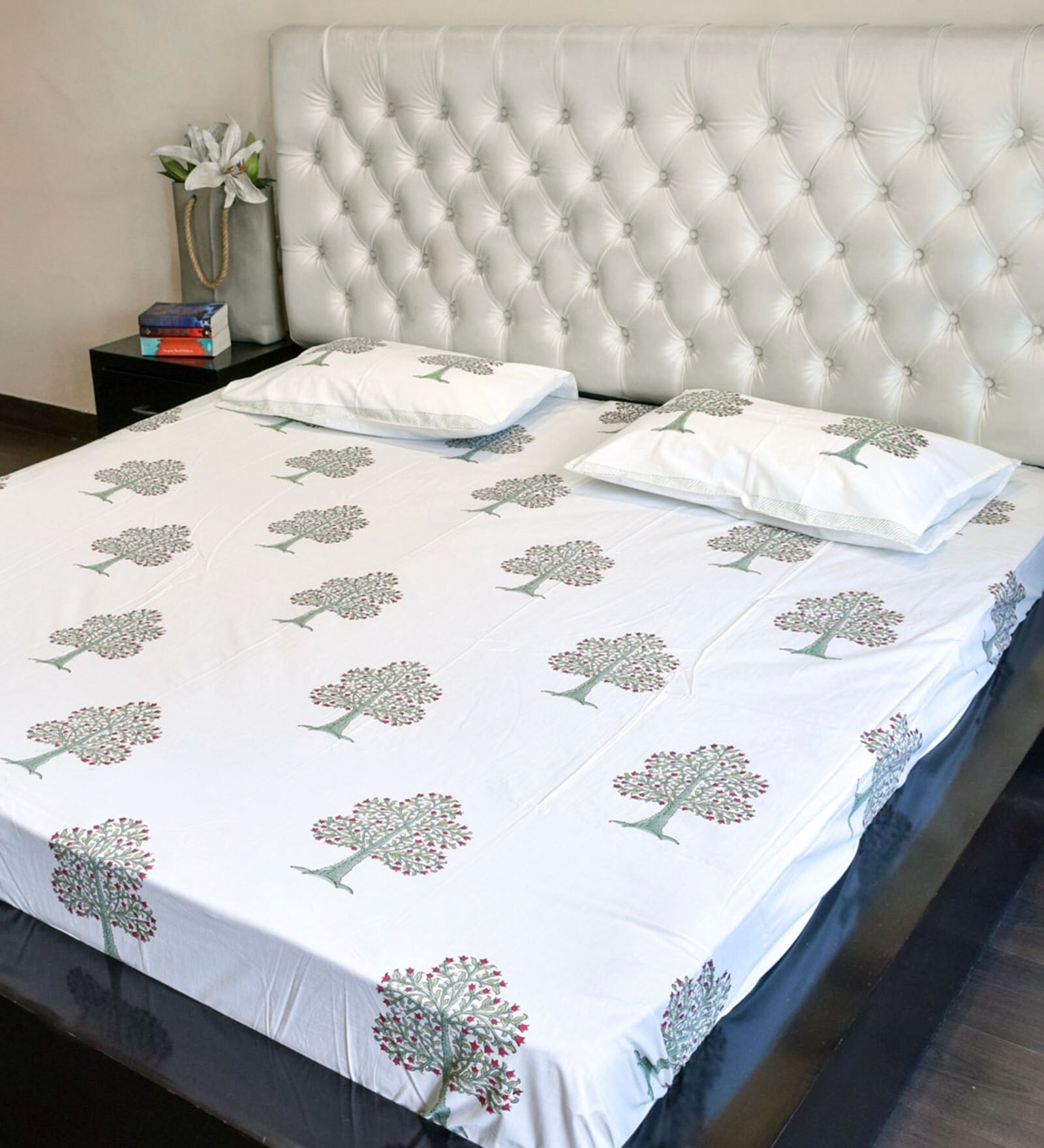Buy Flowering Pomegranate Tree Hand Block Print 240 TC Cotton Queen ...