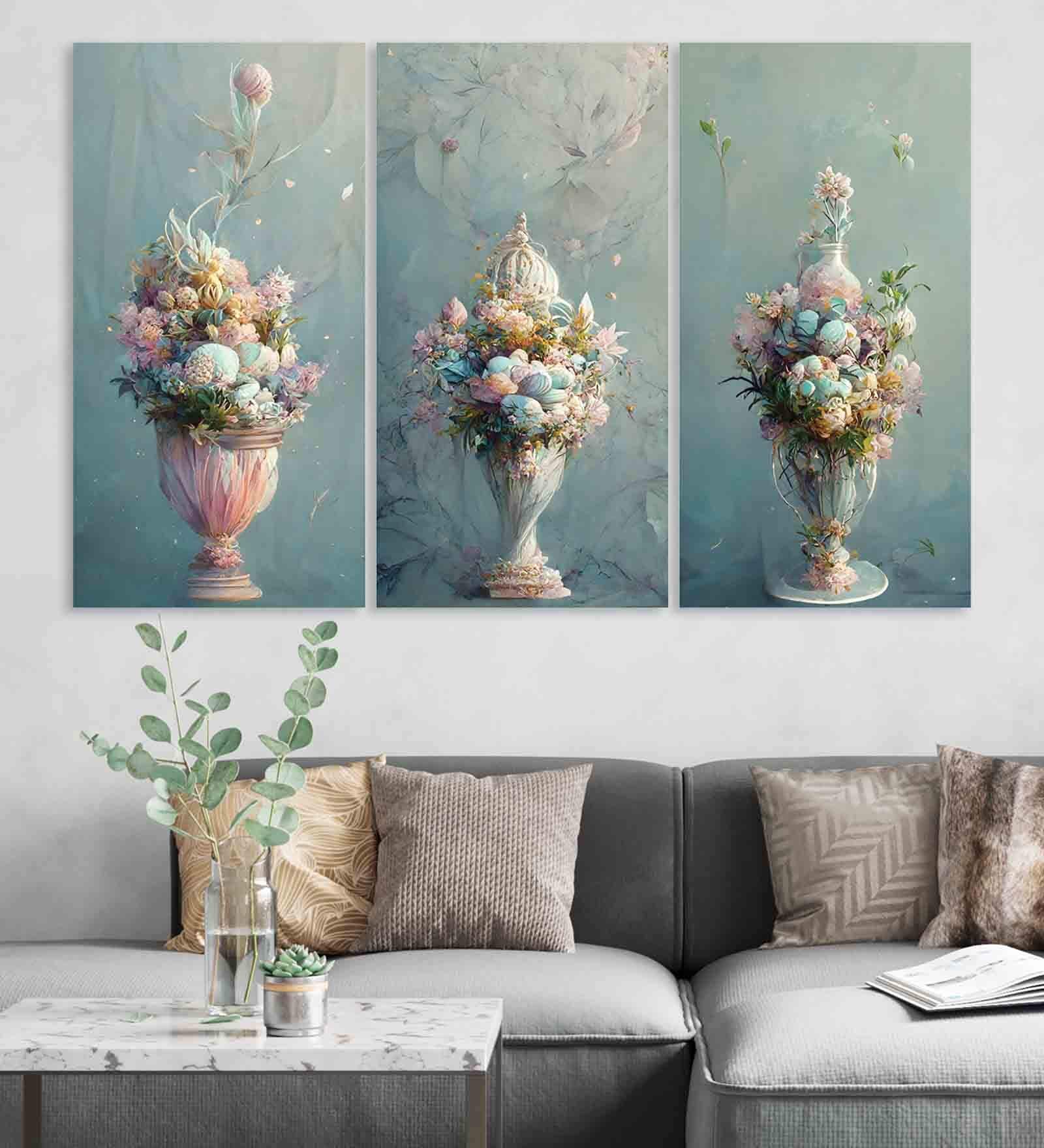 Buy Flowers Pot Multicolour Canvas (Set of 3) Art Panels at 20% OFF by ...