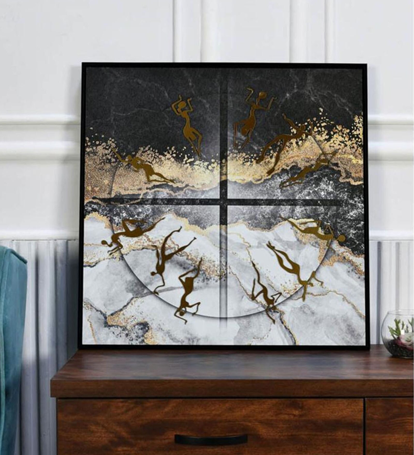 Buy Fluid Art With Human Figurines Black & Gold MDF Wall Paintings by ...