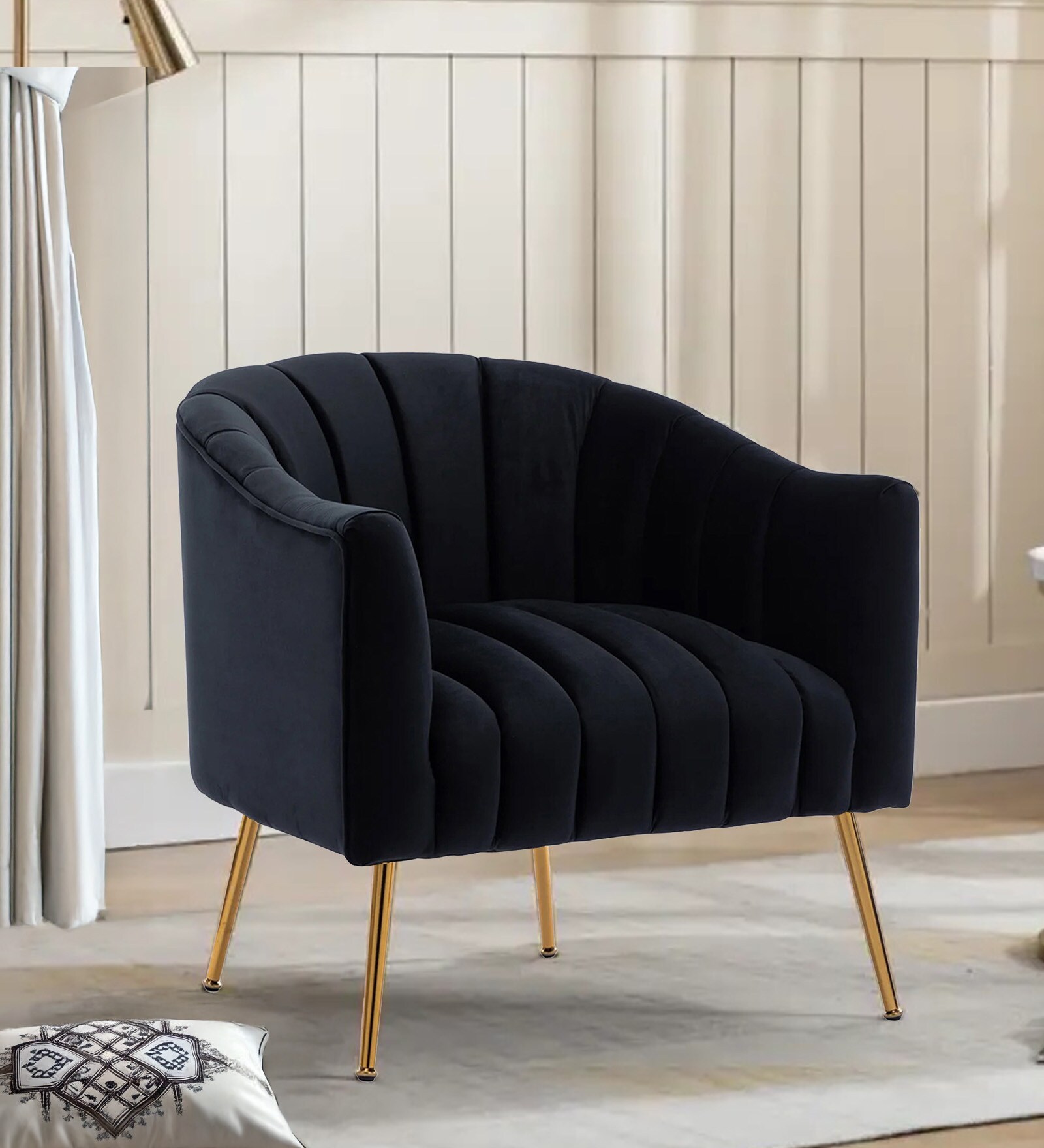 Buy Fluted Velvet Barrel Chair In Black Colour at 100% OFF by NestRoots ...