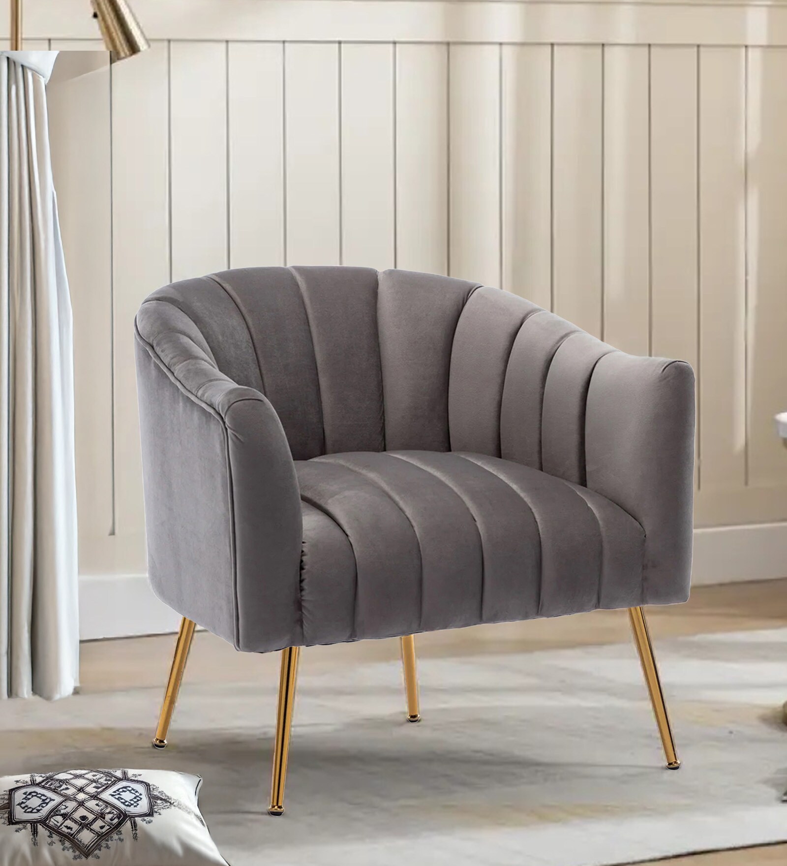 Buy Fluted Velvet Barrel Chair In Grey Colour at 100% OFF by NestRoots ...