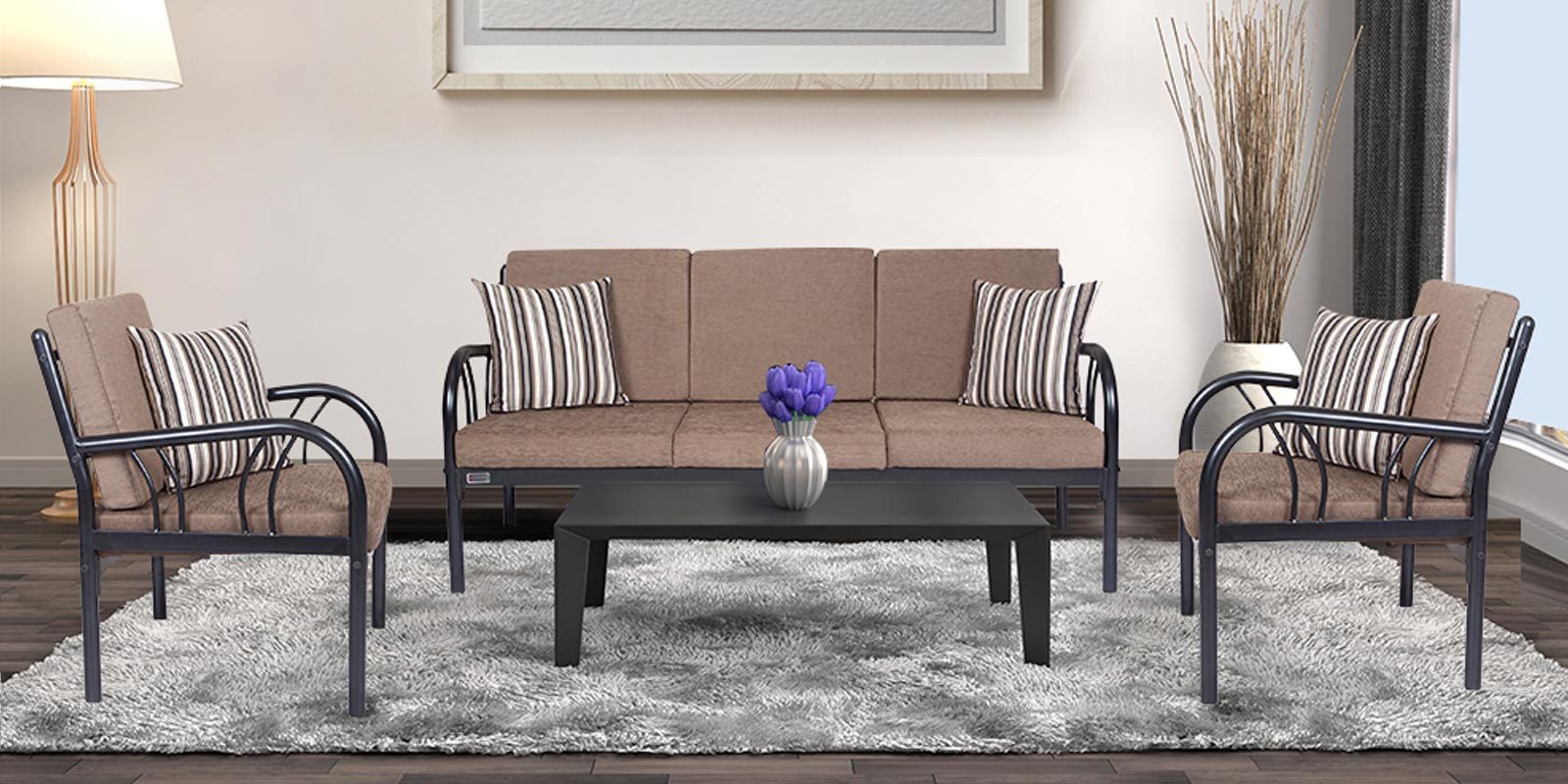 Buy Florence Metallic Sofa Set (3 + 1 + 1) Seater with Grey Mattress by ...