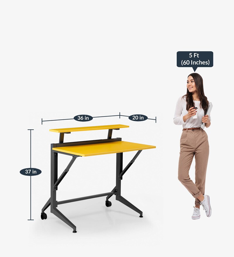 Buy Flexi Metal Foldable Study Table in Yellow Finish by The Home ...