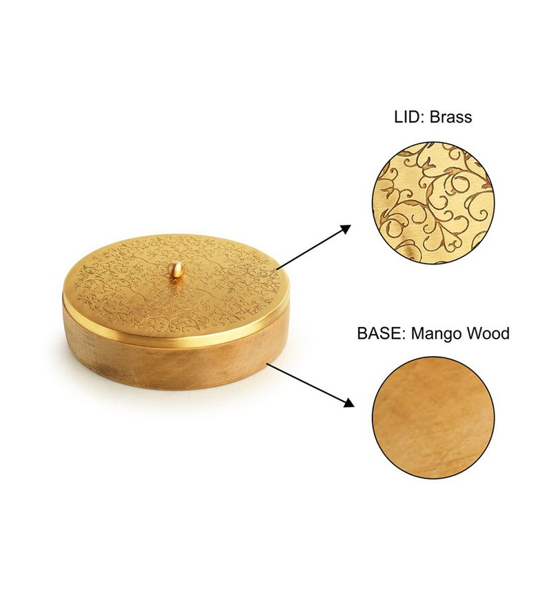 Buy Floral-Etched Brass Roti Cassrole with Mango Wood Lid by ...