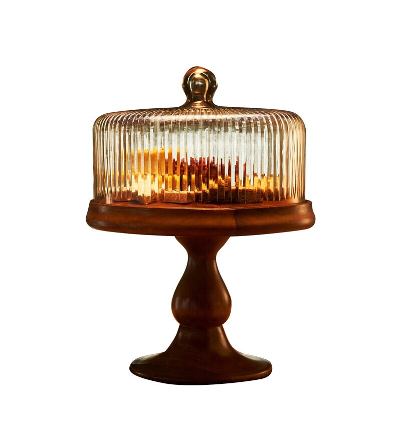 Buy Flute Brown Glass Cloche with Wooden Base Online - Cloche - Kitchen ...