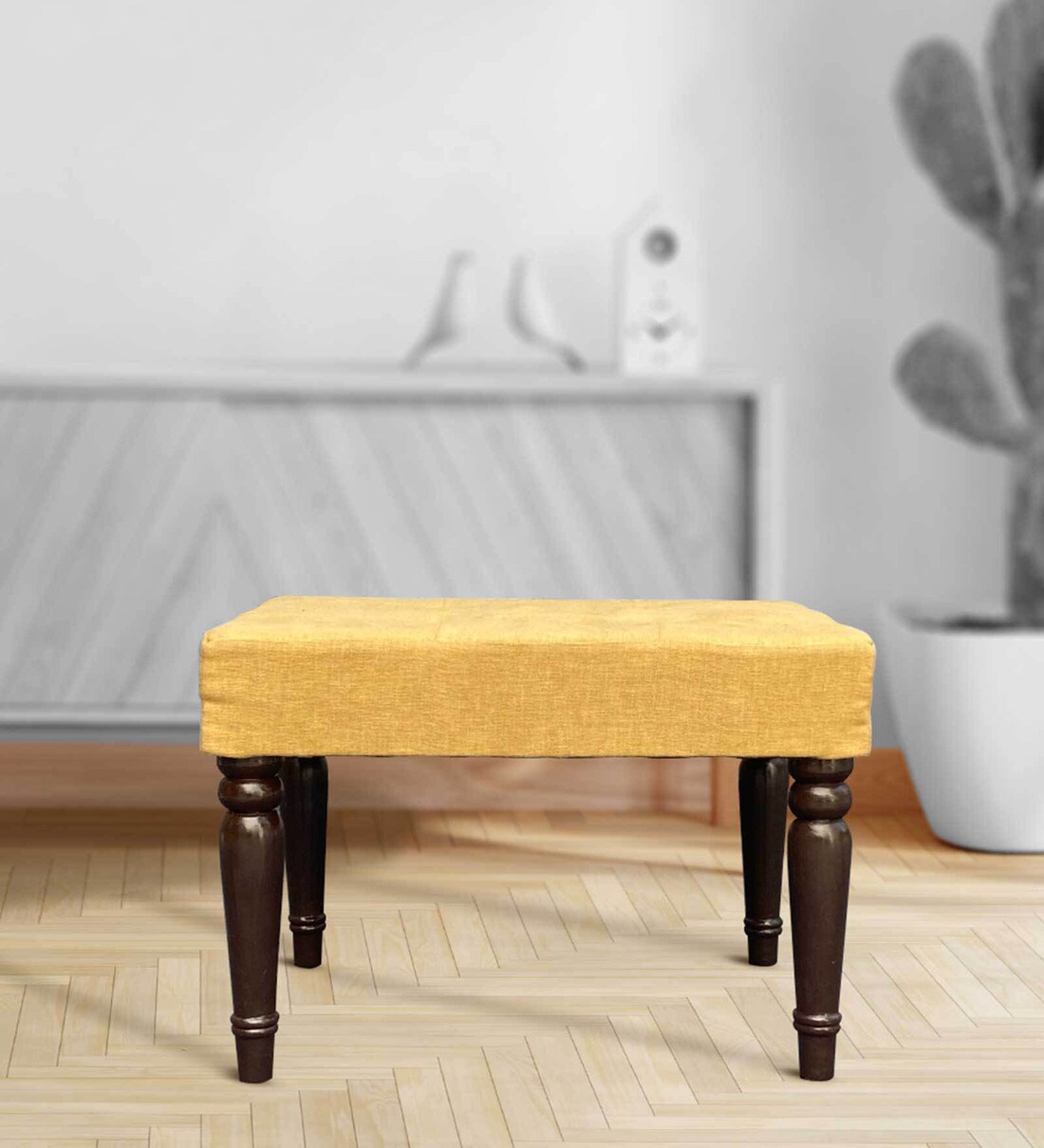 Buy Parlemo Solid Wood Foot Stool in Mustard Yellow Colour Online ...