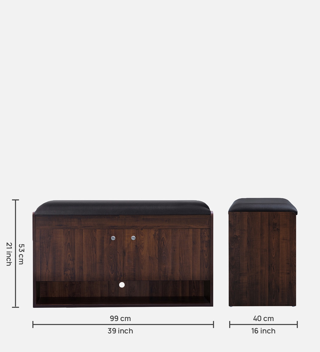 Buy Footsie 3 Door Shoe Rack with Seating in Dark Walnut Finish by ...