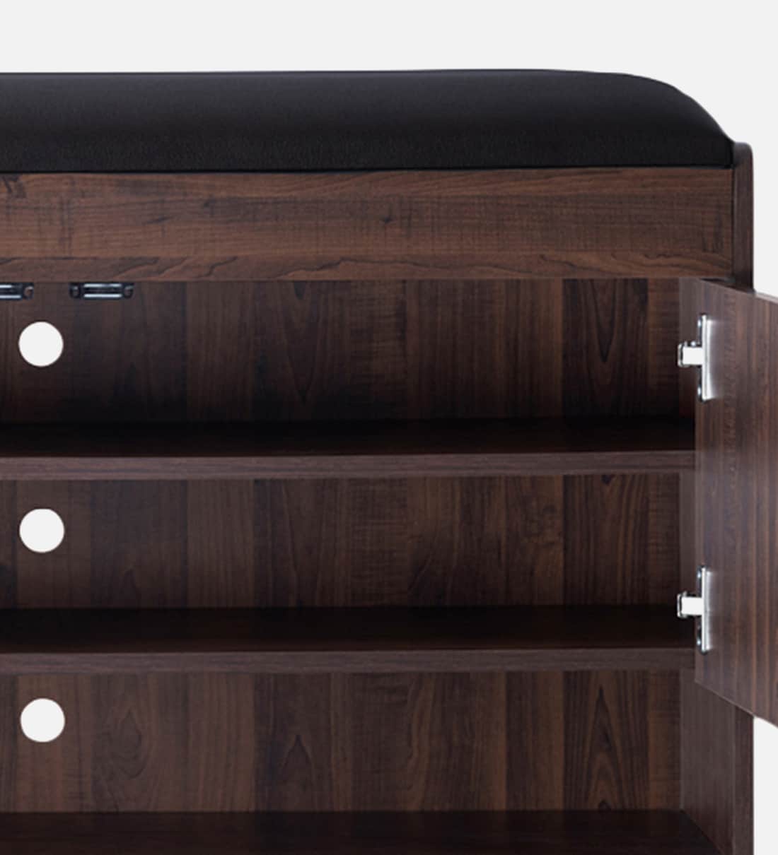 Buy Footsie 3 Door Shoe Rack with Seating in Dark Walnut Finish by ...