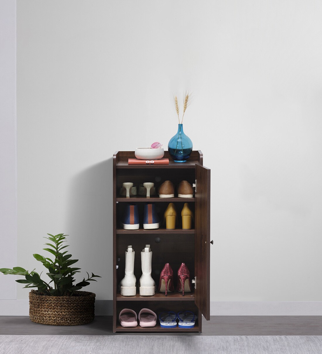 Buy Footsie 2 Door Shoe Rack with Seating in Dark Walnut Finish Online ...