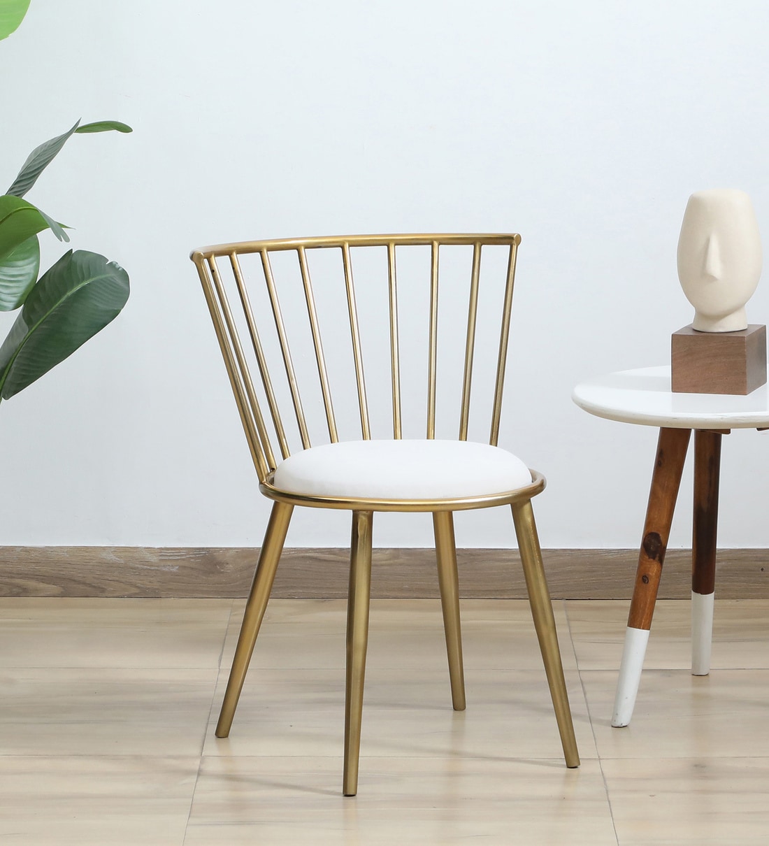 Buy Foster Metal Chair In Gold Electroplated With Cream Velvet Fabric ...