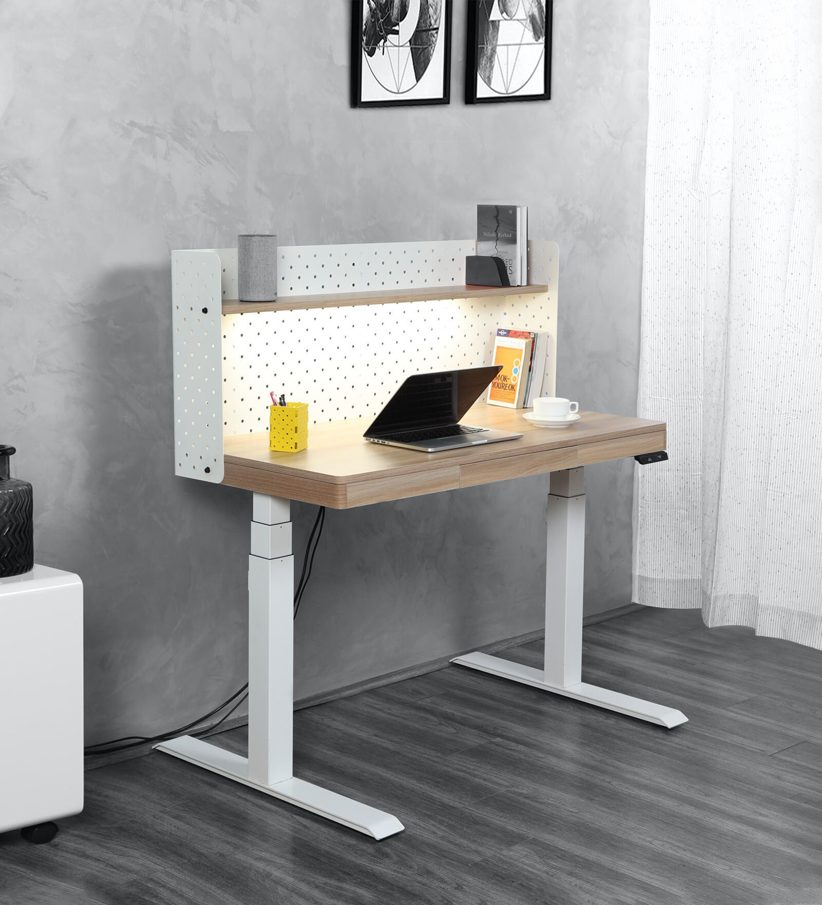 Buy Fold Flexi Height Adjustable Writing Table in White & Oakwood ...