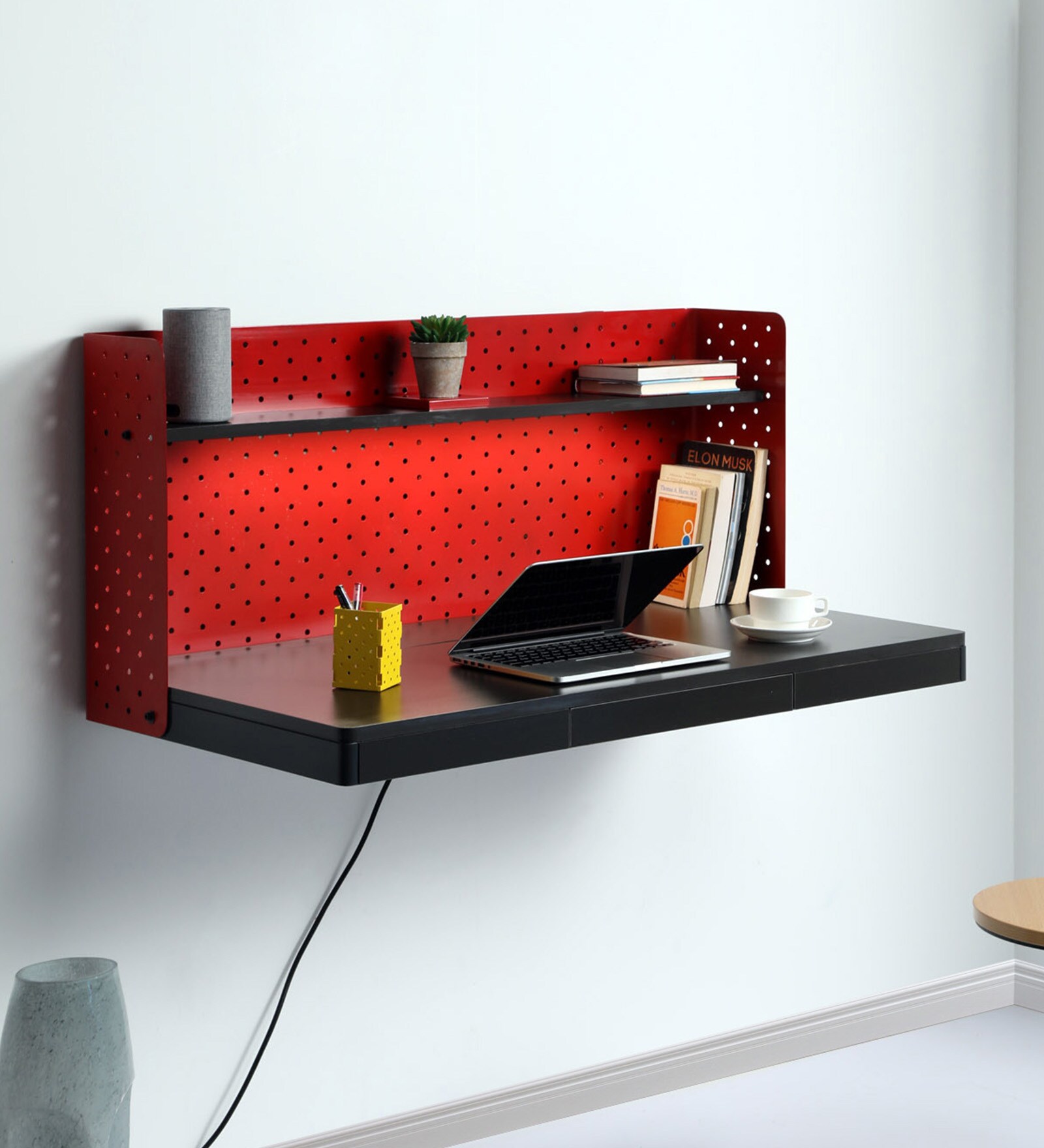 Buy Fold Wall Mounted Writing Table in Vermillion & Slate Grey Colour ...