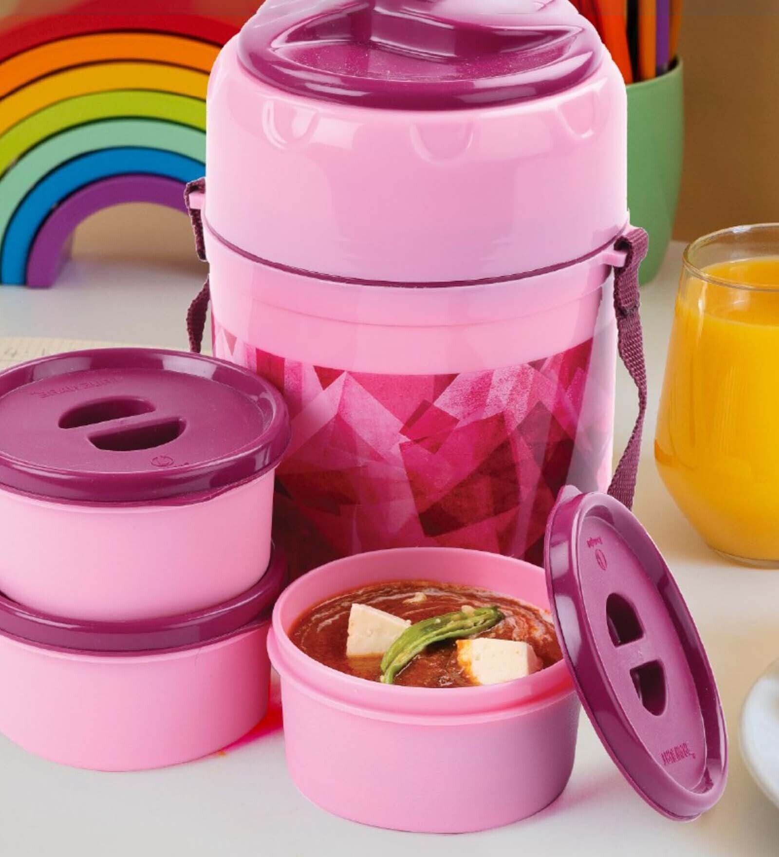 Buy Foody Plus Pink Plastic Thermoware Lunch Box ( Set Of 3 Container ...