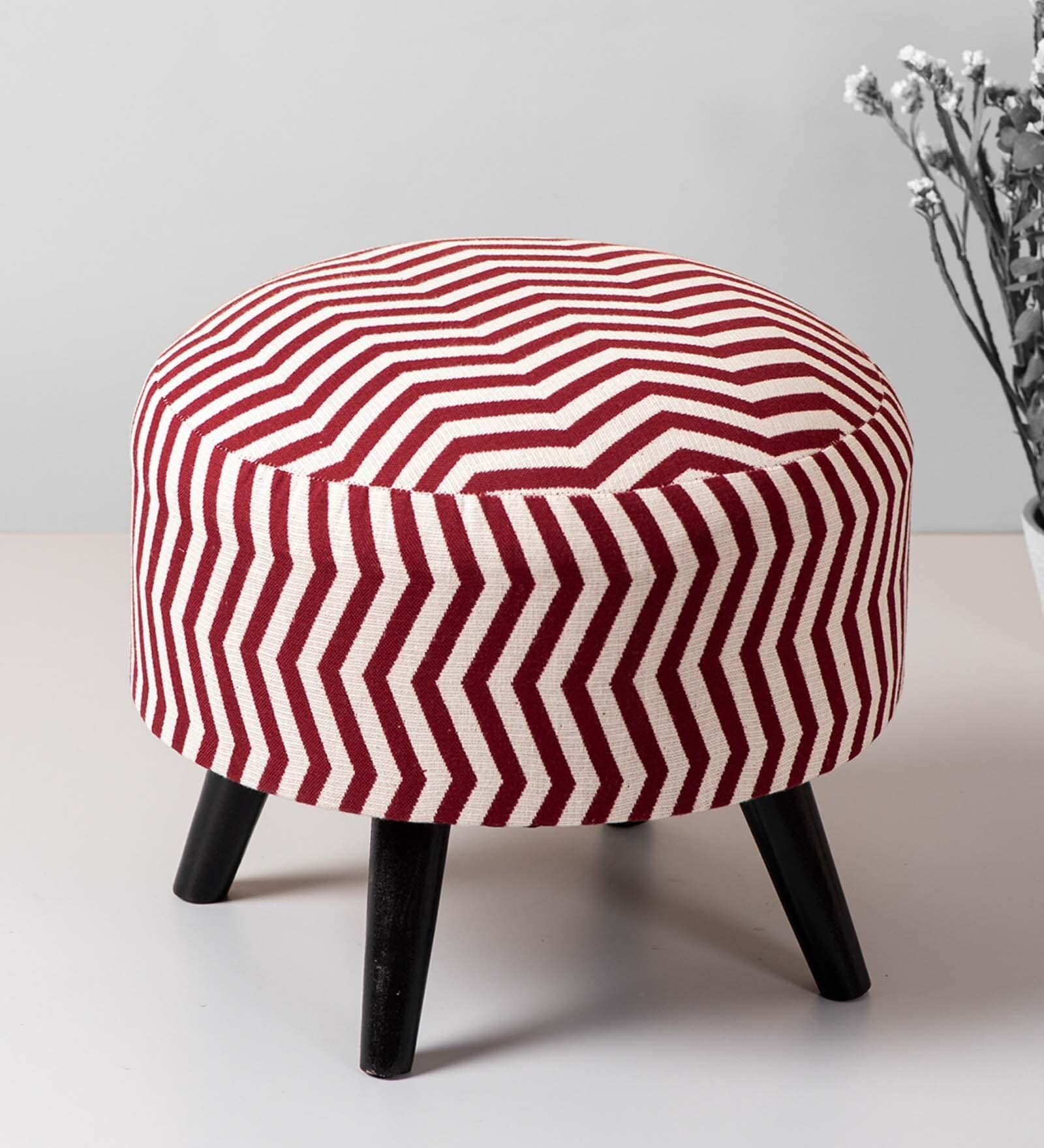 Buy Crest Jacquard Seating Stools in Maroon & White Color at 100% OFF ...