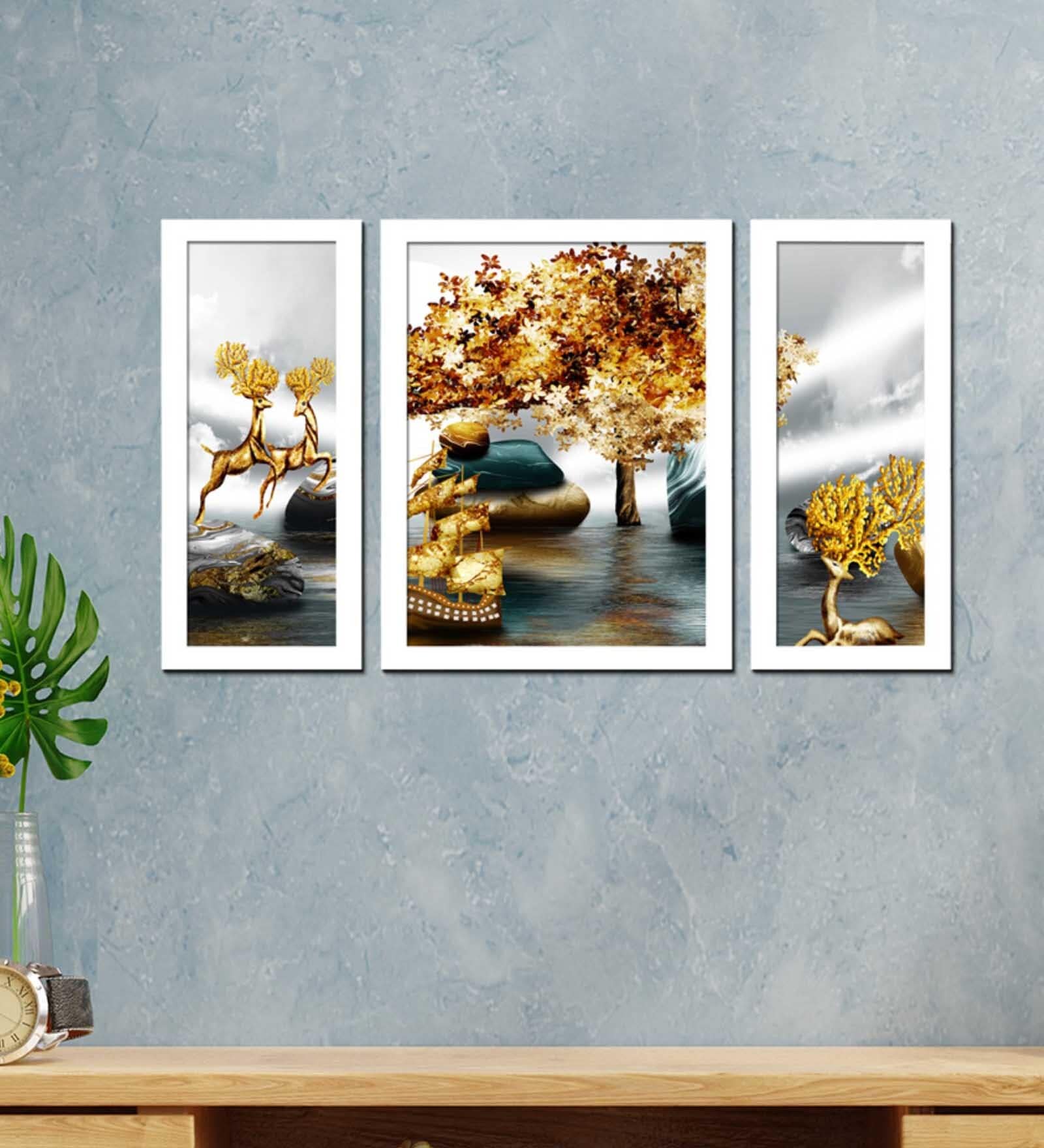 Buy Fortune Deer In Nature MDF Art Panels Set of 3 at 30% OFF by Wens ...