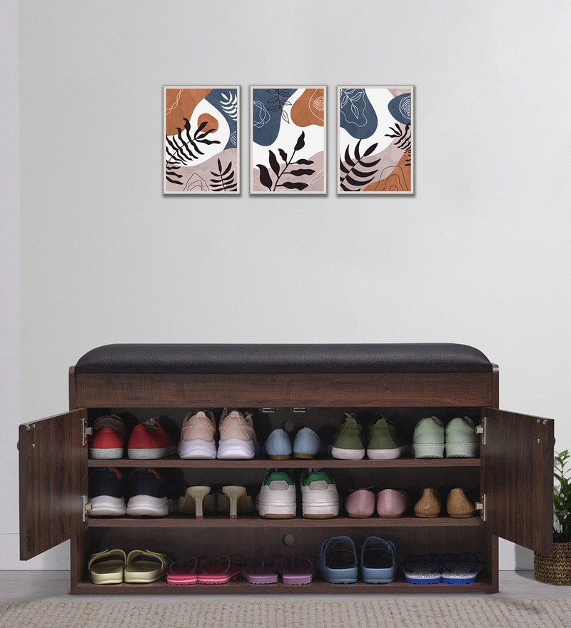 Buy Footsie 3 Door Shoe Rack with Seating in Dark Walnut Finish by ...