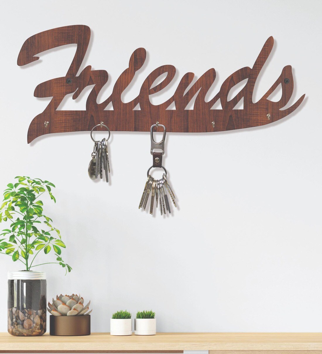Buy Friends Walnut Finish Mdf Wall Hanging With 5 Hooks Key Holder at ...
