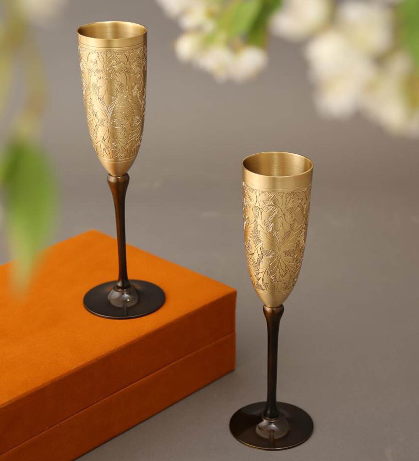 Buy Frado 180ml Gold & Black (Set of 2) Brass Champagne Glass at 12% ...
