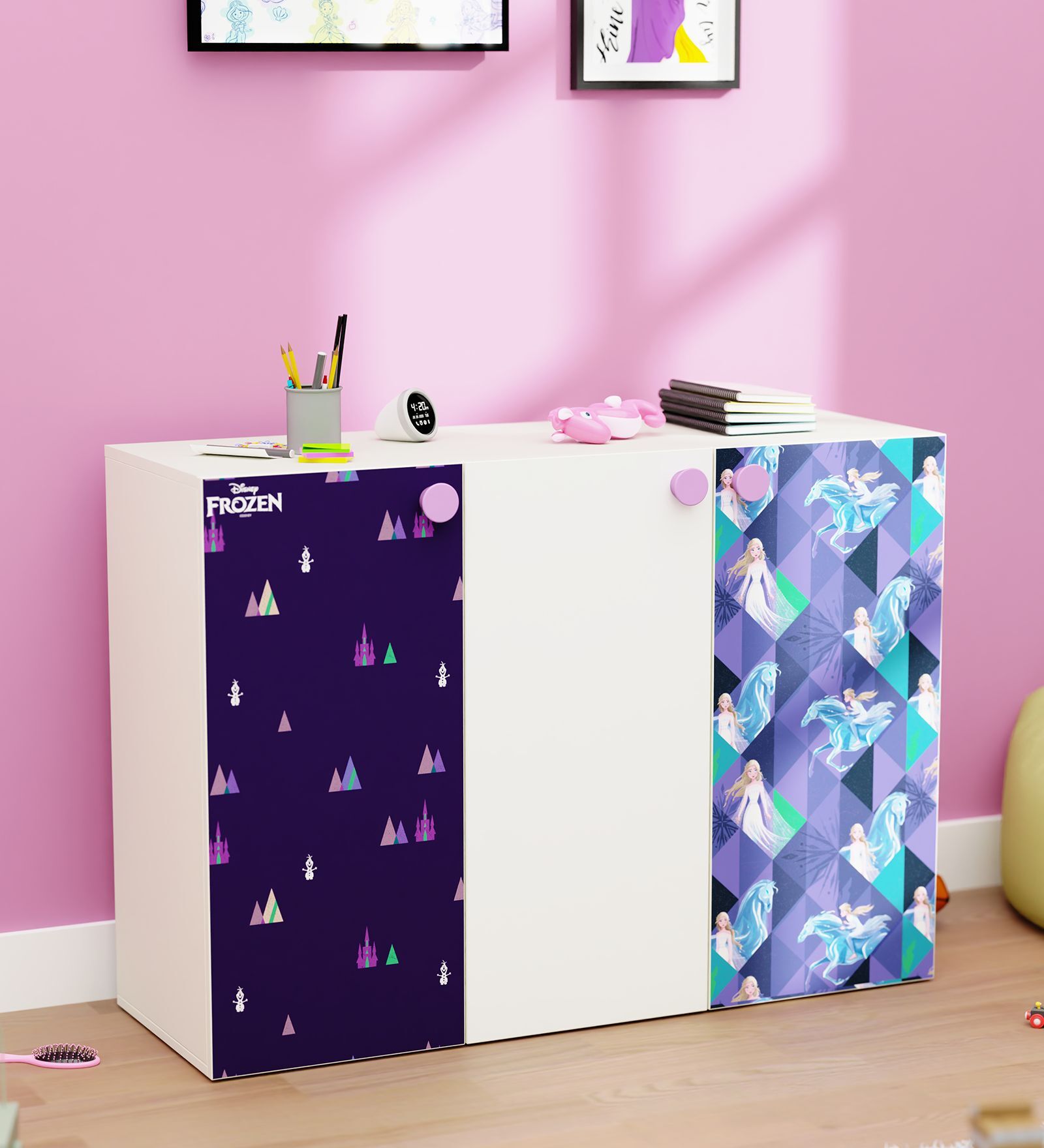Buy Frozen Three Door Storage Cabinet In Purple Colour at 15% OFF by ...