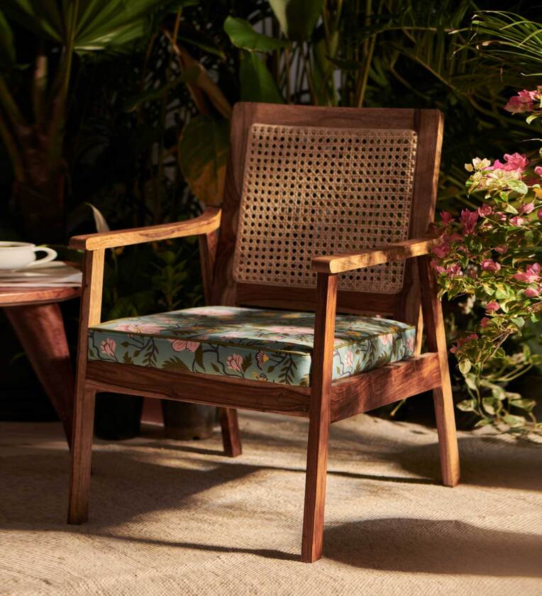 Buy French Sheesham Wood Arm Chair in Spring Bloom Print Colour Online ...