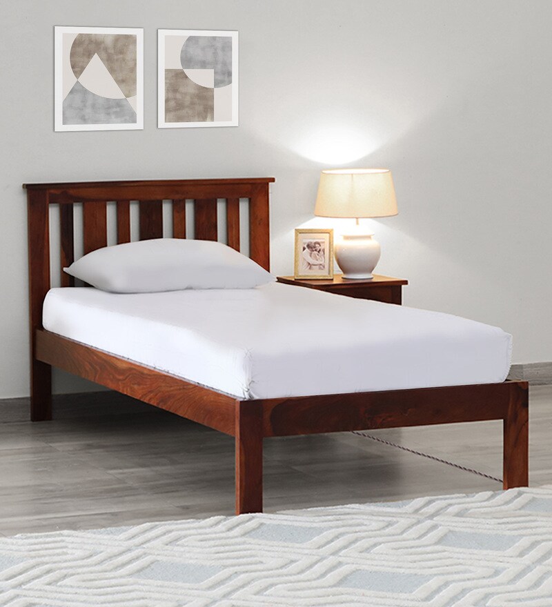 Buy Freya Sheesham Wood Single Bed In Honey Oak Finish Online - Mission ...