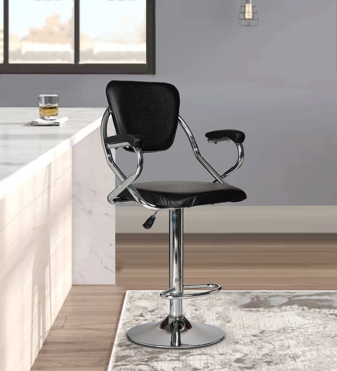 Buy Fuji Leatherette Bar Stool In Black Colour at 32% OFF by Tealkart ...