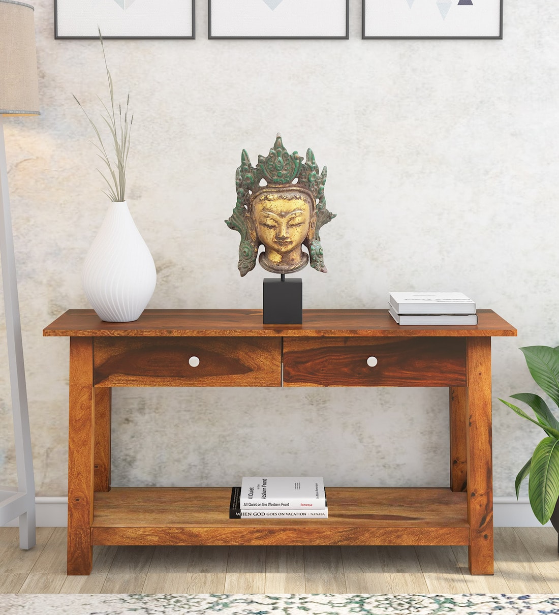 Buy Fulton Solid Wood Console Table with Drawers in Rustic Teak Finish ...
