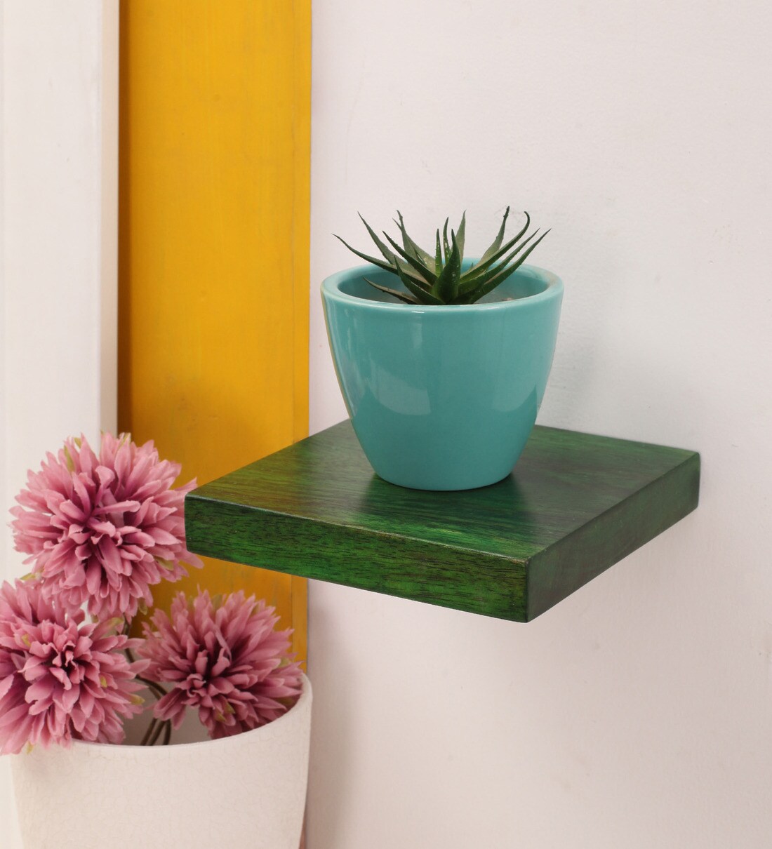 Buy Solid Wood Floating Wall Shelf in Green Colour by Furnicheer at 23% ...