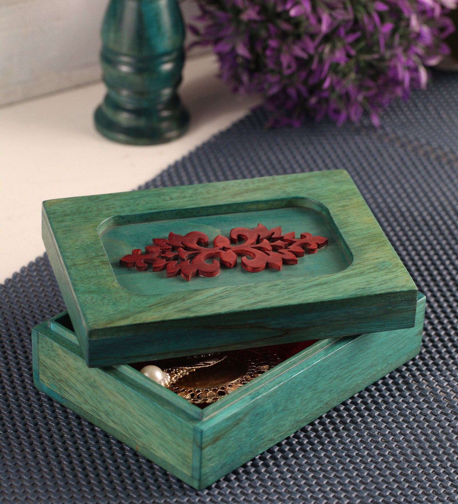 Buy Mango Wood Blue Rectangle Trinket Box by Furnicheer Online ...