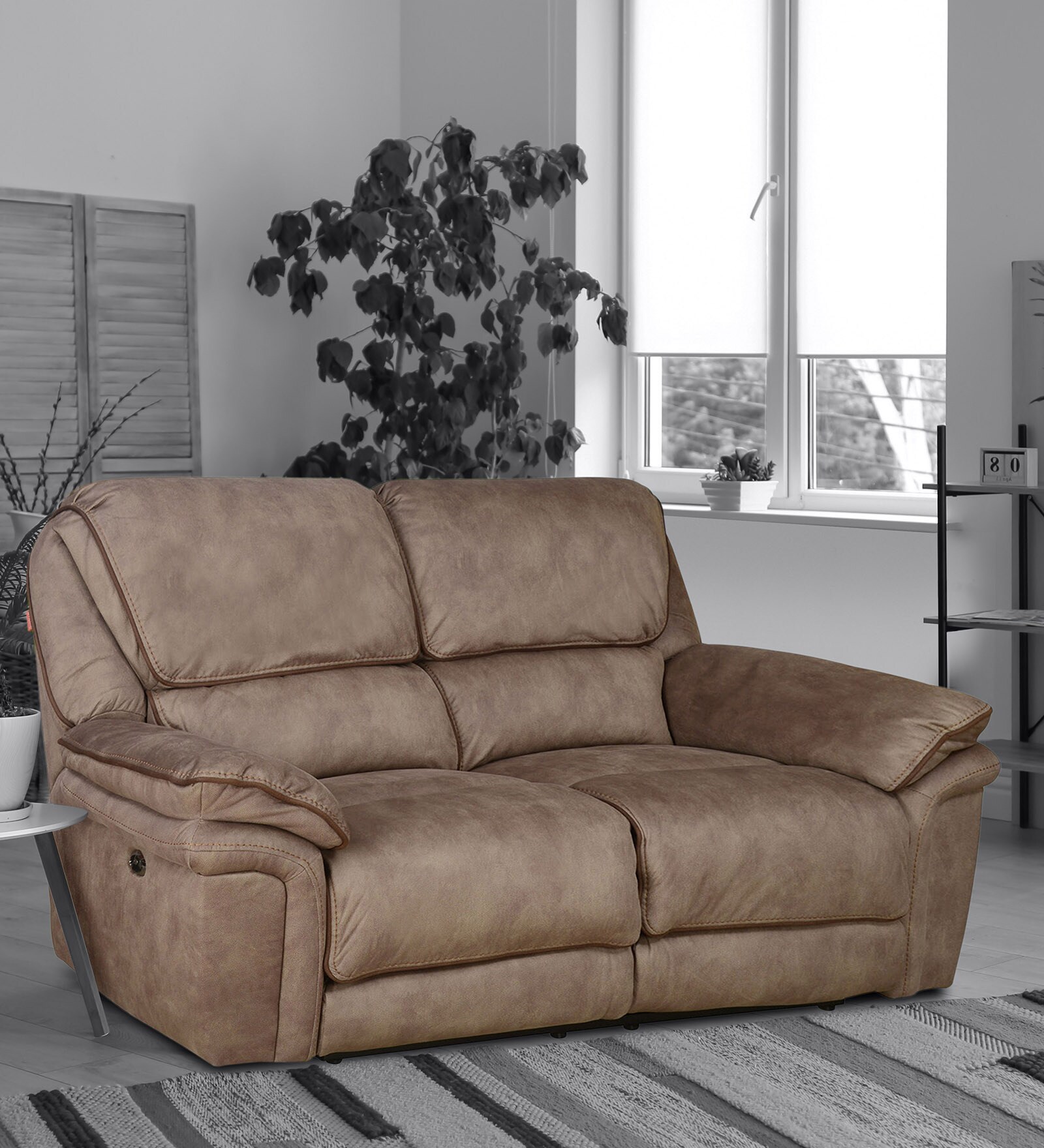 Buy Fuzzy 2 Seater Recliner in Mocha Brown Colour by @home | Pepperfry