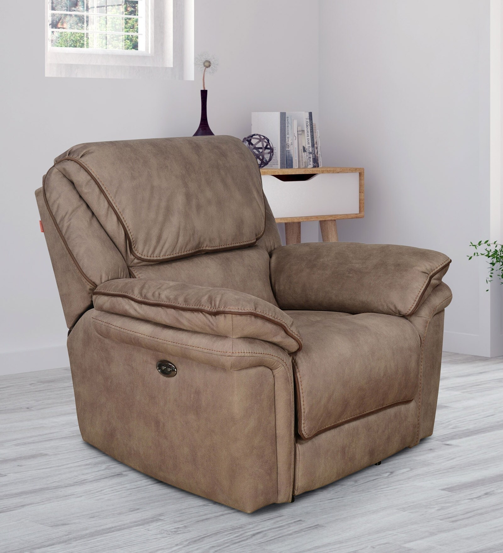 Buy Fuzzy 1 Seater Recliner in Mocha Brown Colour by @home | Pepperfry