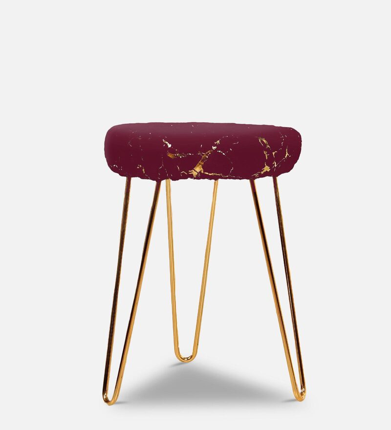 Buy Fur Seating Stool In Maroon & Gold Colour By House Of Aarna Online ...