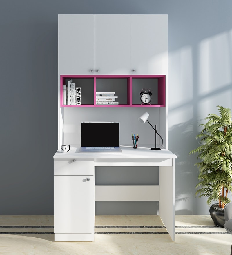 Buy Fusion Hutch Desk in Frosty White And Pink Finish by Woodbuzz ...