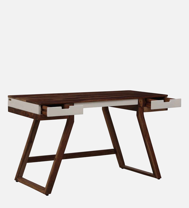 Buy Lisbon Sheesham Wood Writing Table In White On Rustic Teak Finish ...