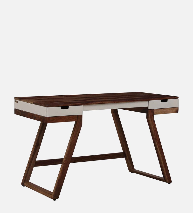 Buy Lisbon Sheesham Wood Writing Table In White On Rustic Teak Finish ...