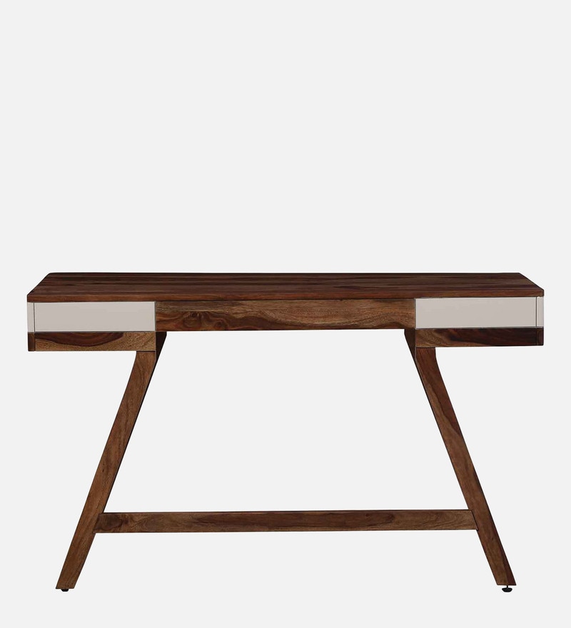 Buy Lisbon Sheesham Wood Writing Table In White On Rustic Teak Finish ...