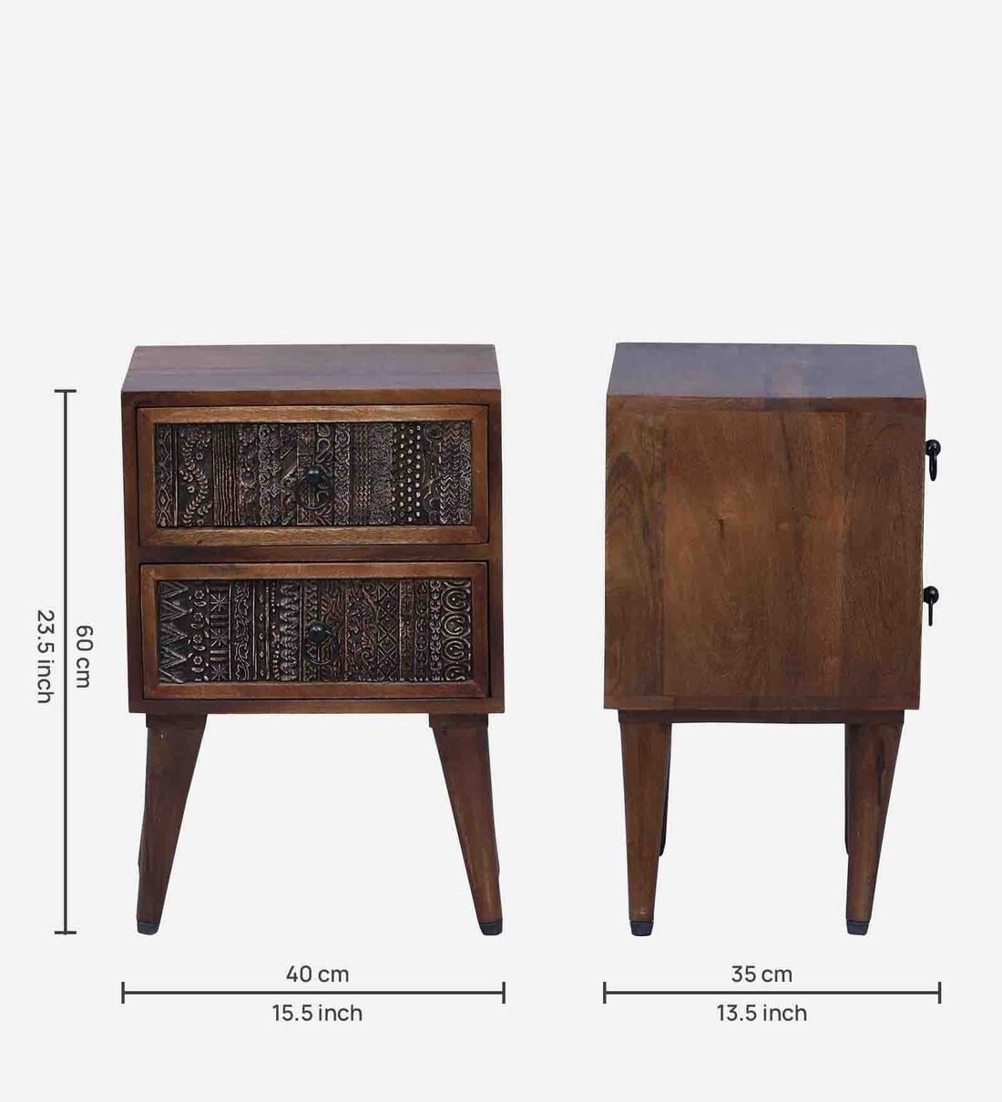 Buy Cyrus Solid Wood Bedside Table In Natural Finish With Drawers ...